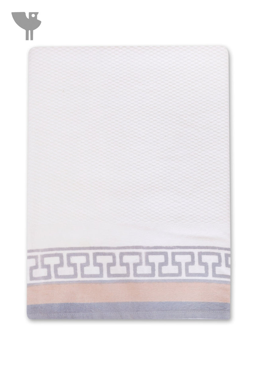 Handloom Cotton Bath Towel With Block Print Border