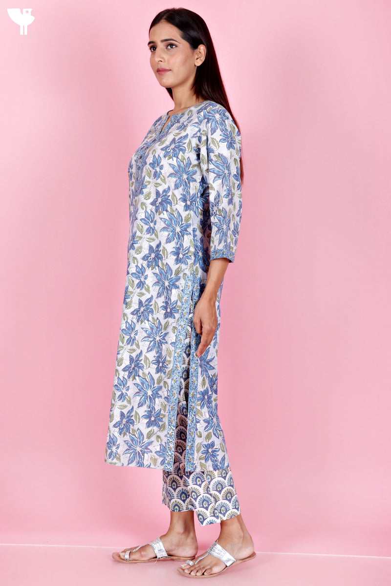 Bizzy Lizzy Kurta And Pant Set With Kota Dupatta In Block Print
