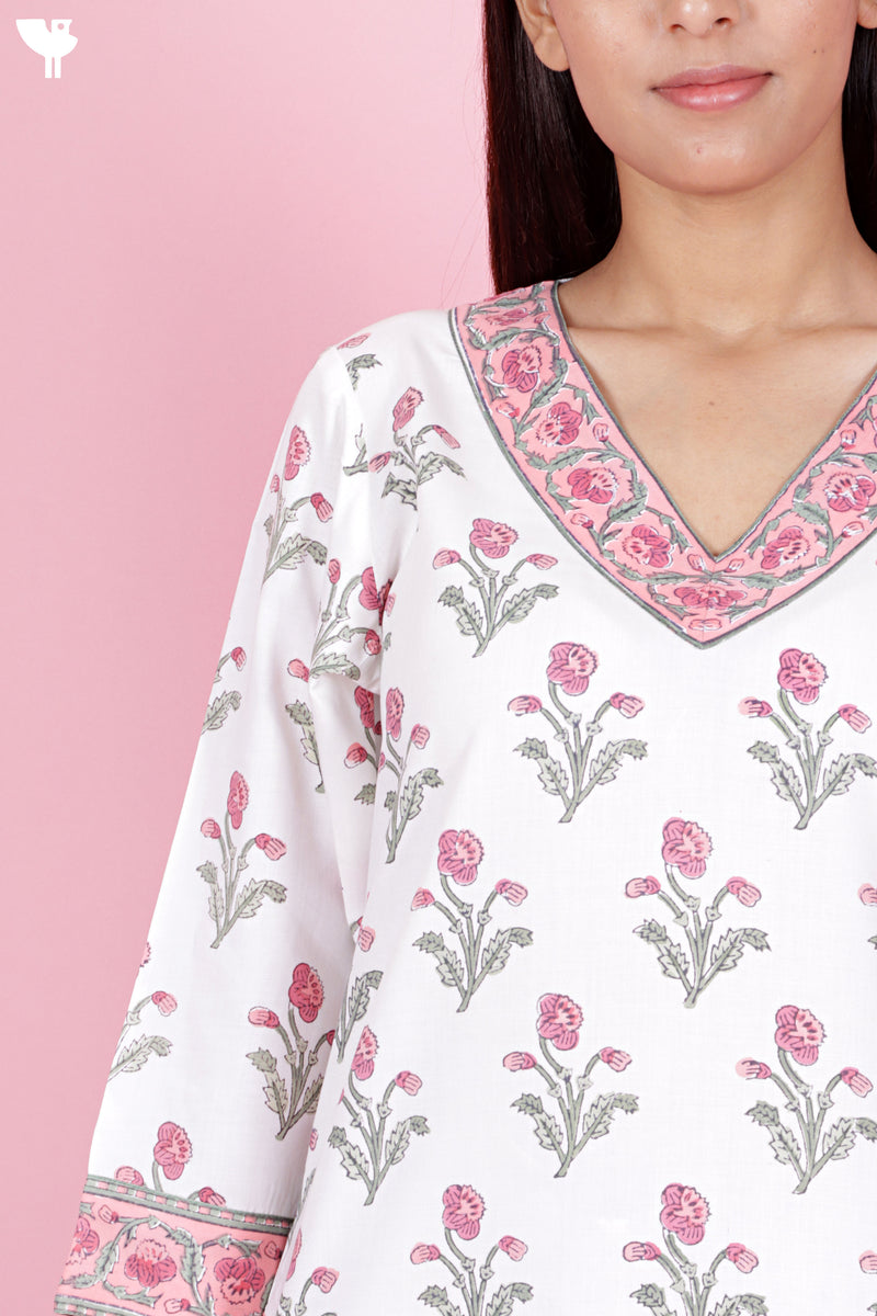 Bizzy Lizzy Kurta And Pant Set With Kota Dupatta In Block Print