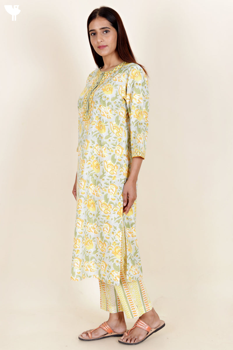 Bizzy Lizzy Kurta Pant Set With Dupatta In Block Print