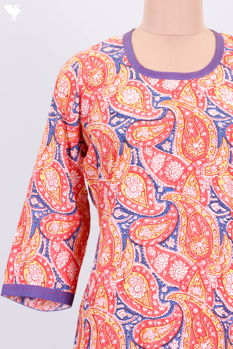 Bizzy Lizzy Kurta With Chiffon Dupatta in Paisley Block Print